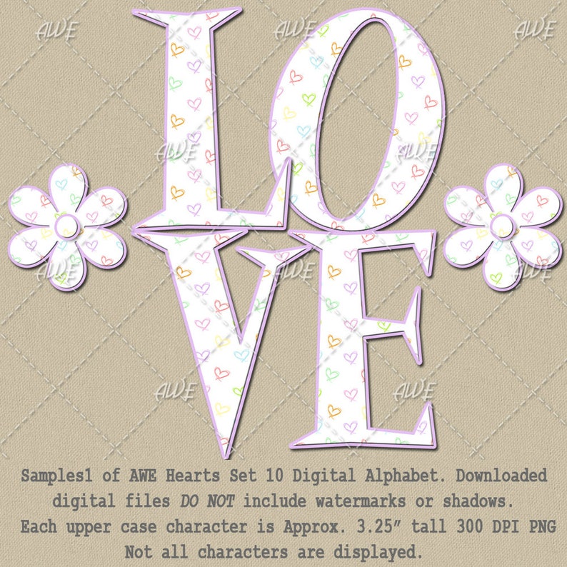 Hearts Set 10 Digital Alphabet by Awesomescrapper - High Quality, 300 ...