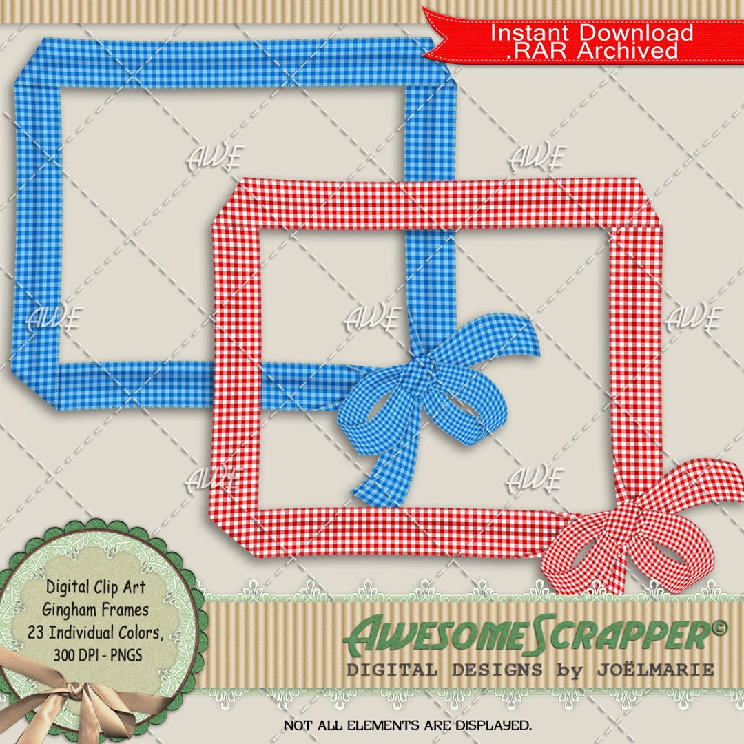Gingham Frames Digital Clip Art by Awesomescrapper - High Quality, 300 ...