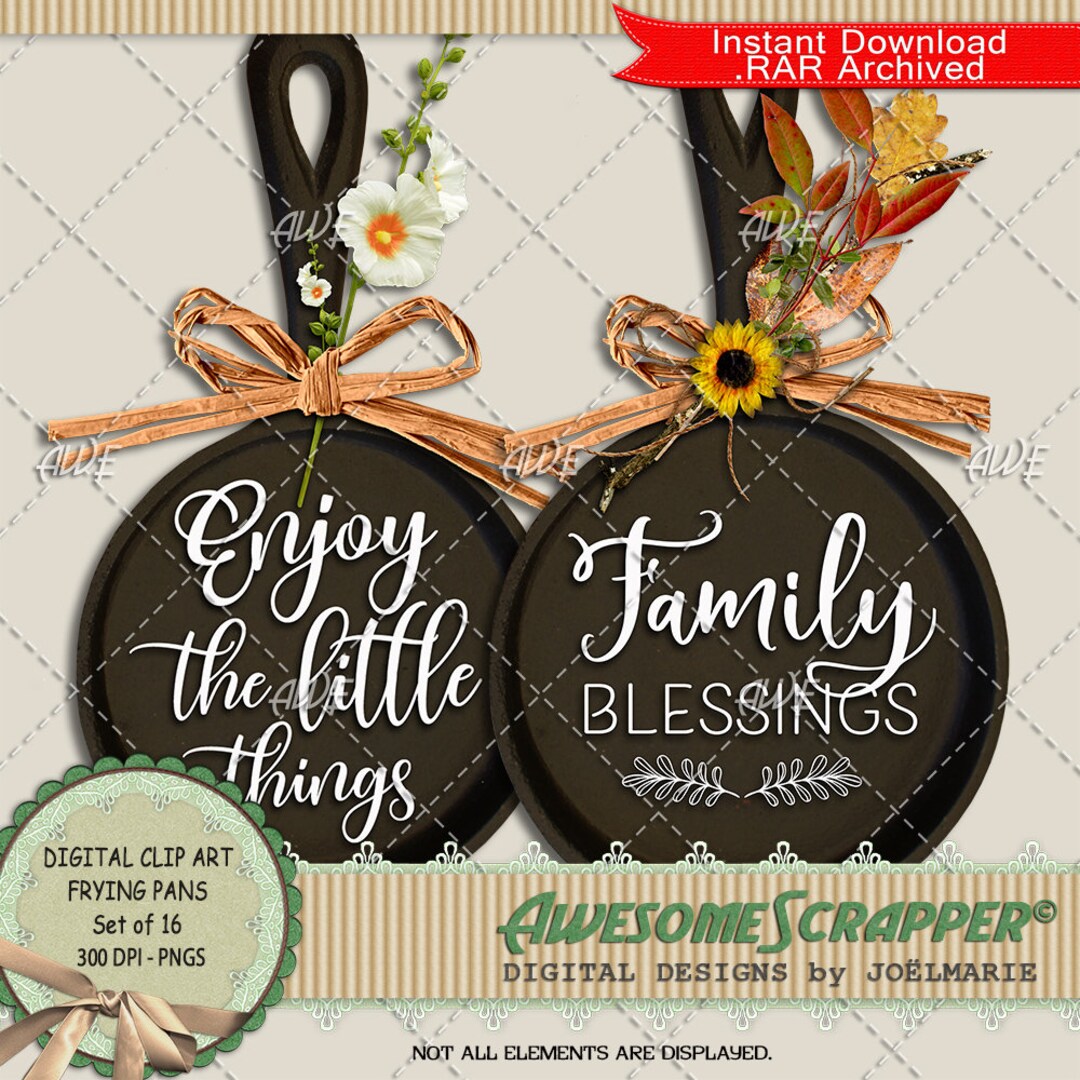 Frying Pans Digital Clip Art by Awesomescrapper - High Quality, 300 DPI ...