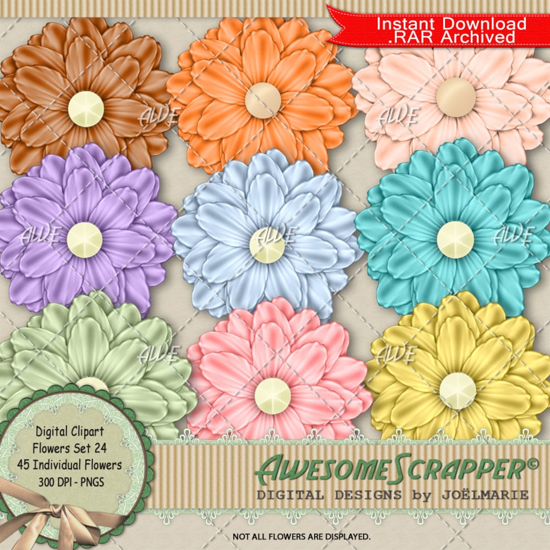 Flowers #24 Digital Clipart by Awesomescrapper - High Quality, 300 DPI ...