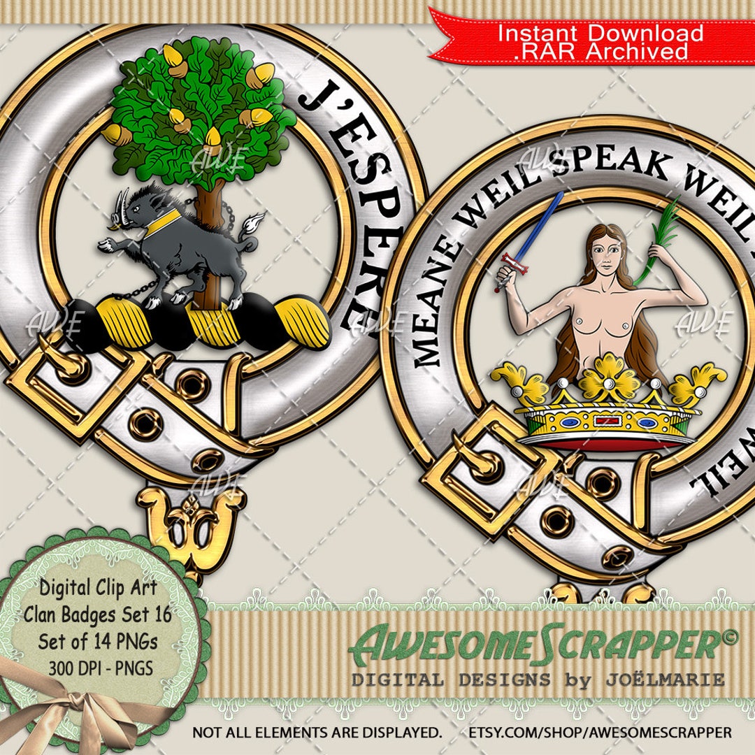 Scottish Clan Badges Set16 Digital Clip Art by Awesomescrapper - High ...