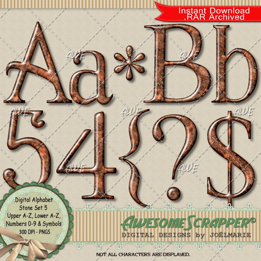 Stone Set 5 Digital Alphabet by Awesomescrapper - High Quality, 300 DPI ...