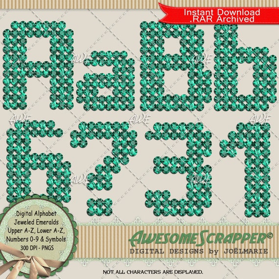 Jeweled Emeralds Digital Alphabet by AwesomeScrapper High | Etsy