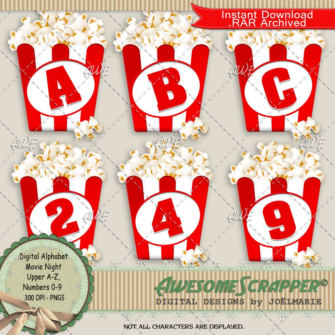 Movie Night Digital Alphabet by Awesomescrapper High | Etsy