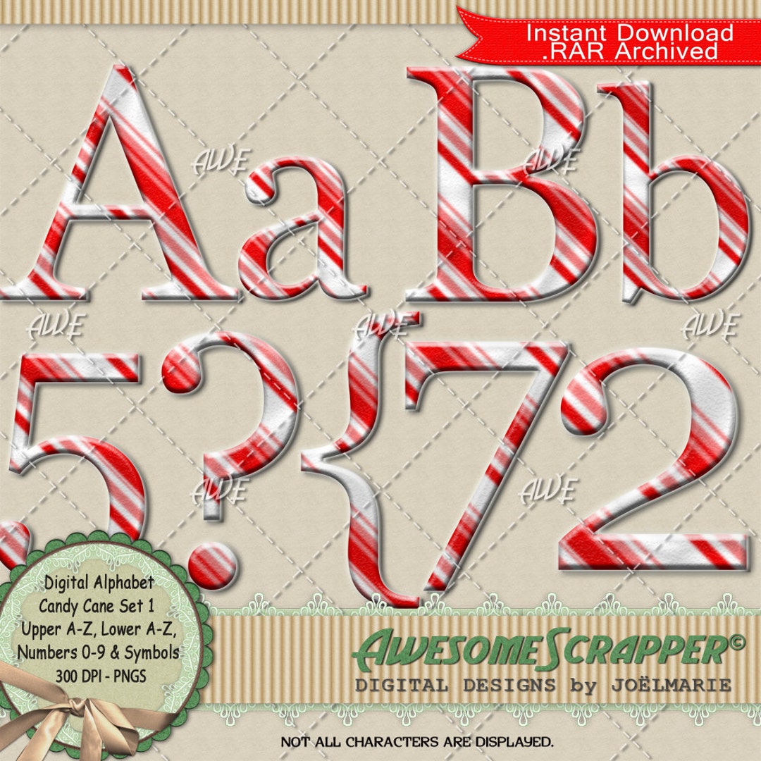 Candy Cane Set 1 Digital Alphabet by Awesomescrapper - High Quality ...