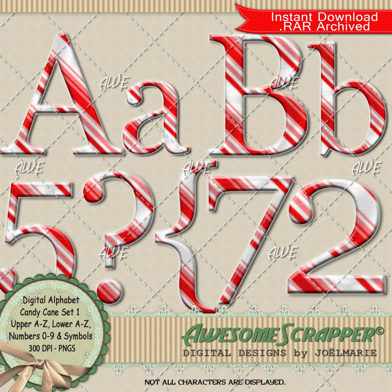 Candy Cane Set 1 Digital Alphabet by Awesomescrapper High - Etsy