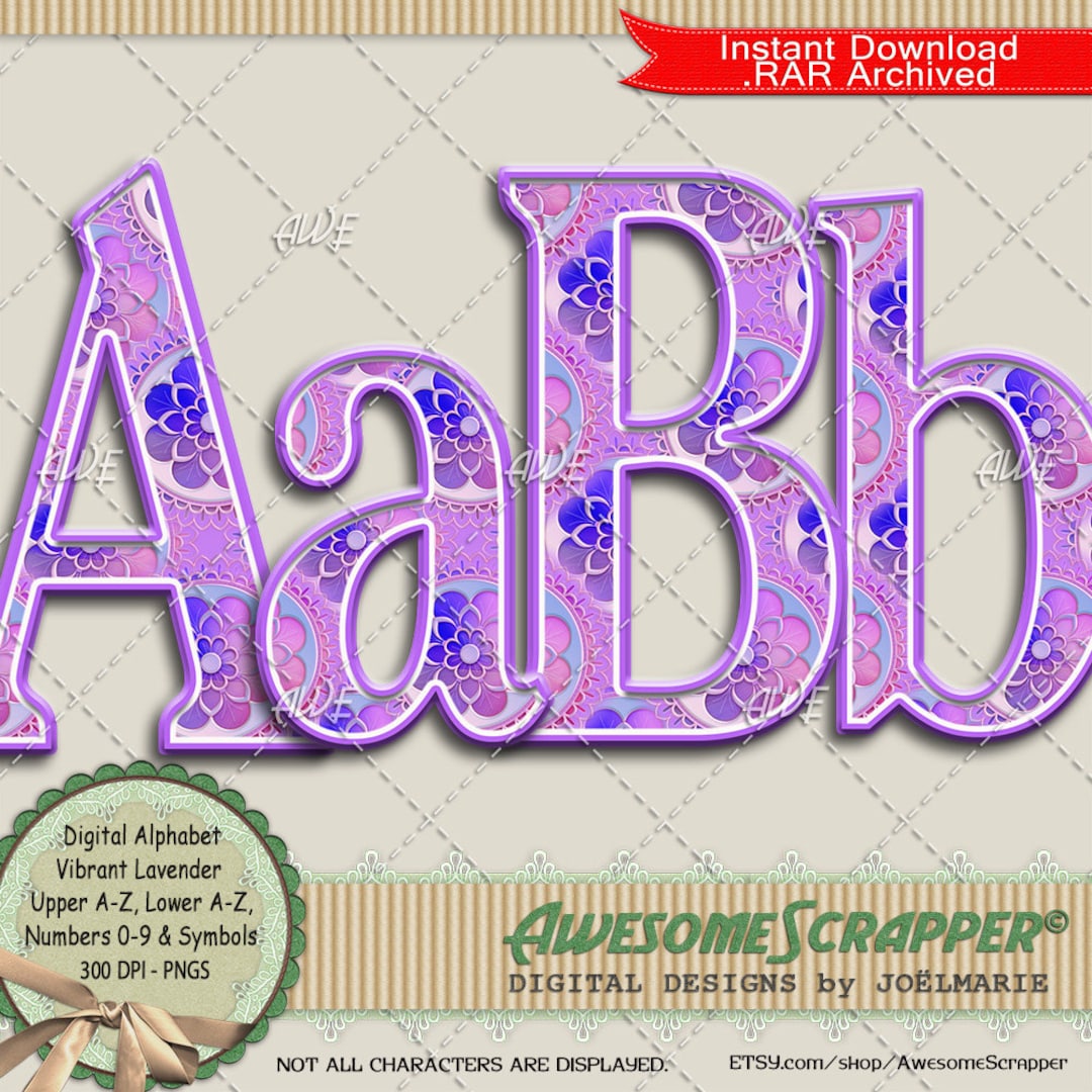 Vibrant Lavender Digital Alphabet by Awesomescrapper - High Quality ...