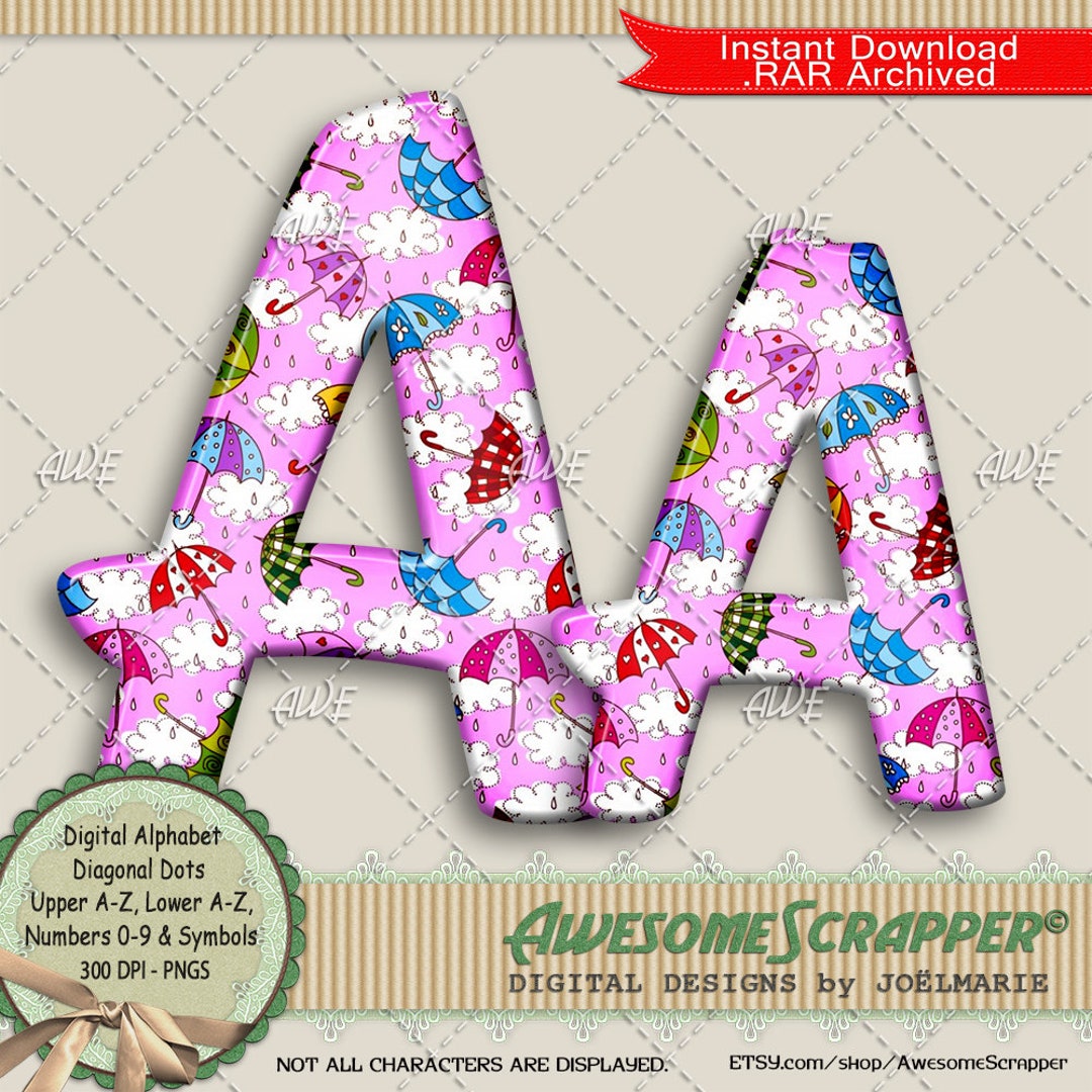 April Showers Digital Alphabet by Awesomescrapper, High Quality 300 DPI ...