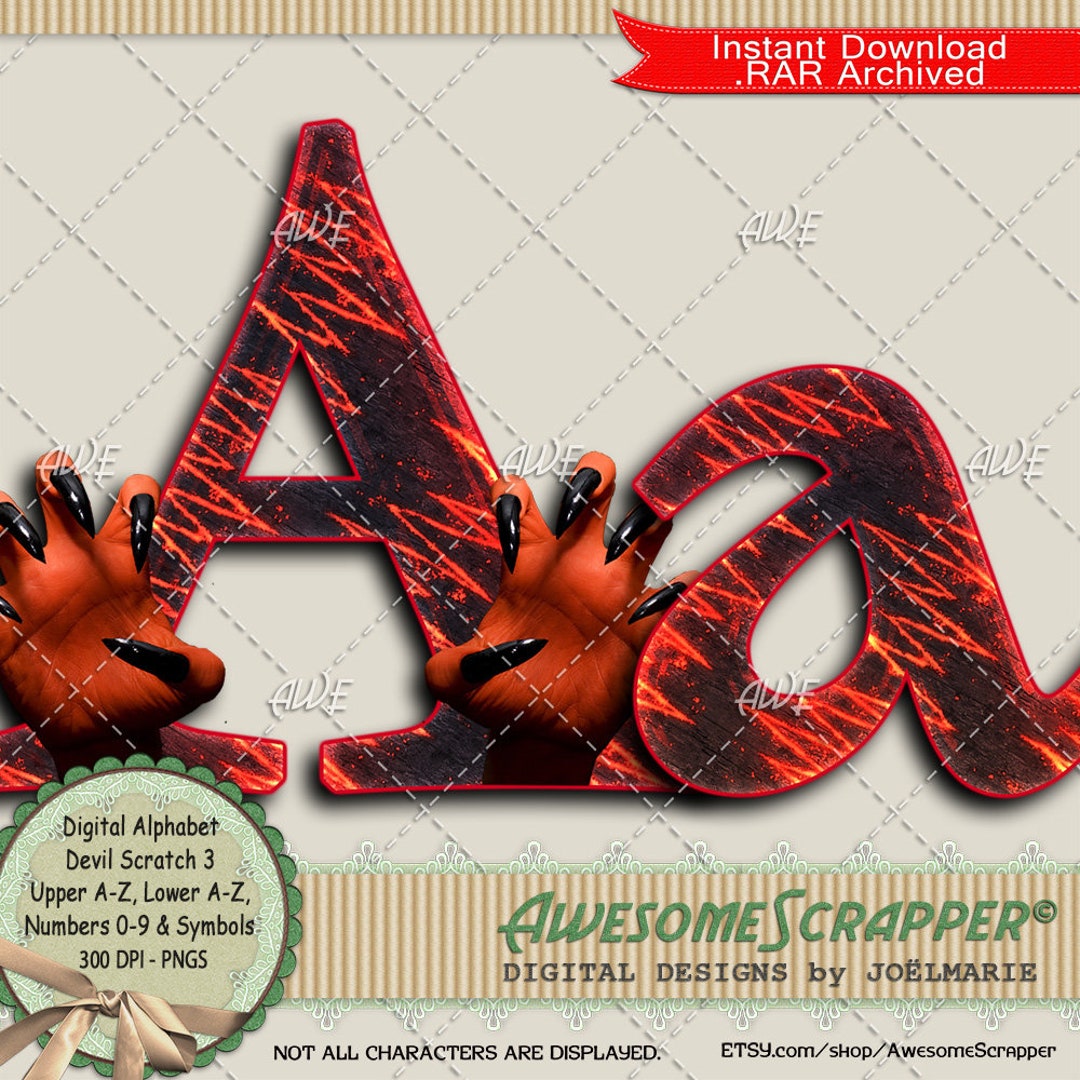 Devil Scratch 3 Digital Alphabet by Awesomescrapper – High Quality, 300 ...
