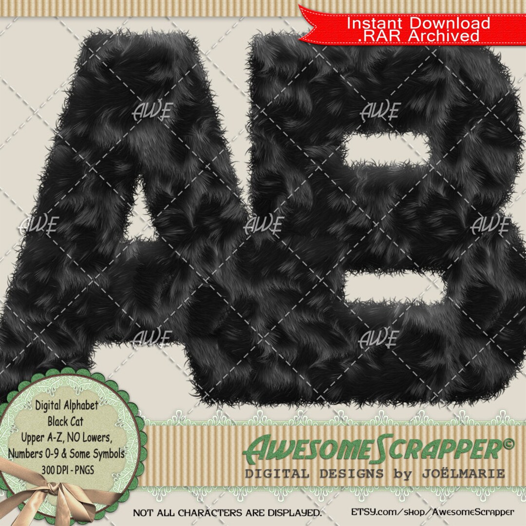 Black Cat Digital Alphabet by Awesomescrapper, High Quality 300 DPI ...