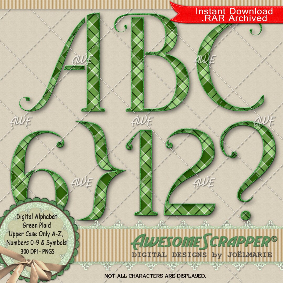 Green Plaid Digital Alphabet by Awesomescrapper - High Quality, 300 DPI ...