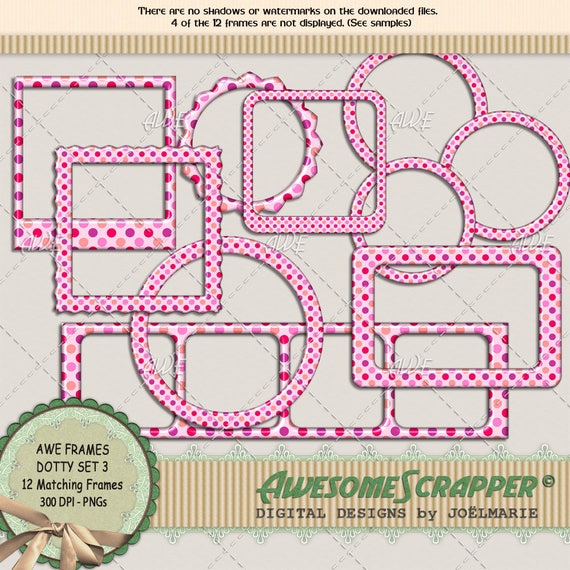 Digital Clipart AWE Dotty Frames Set 3 Set of 12 Pink - Etsy