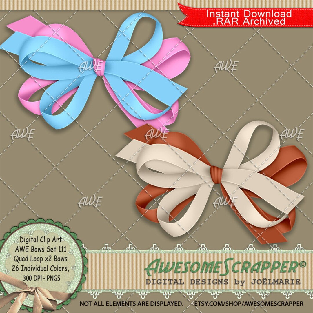 Bows Set 111 Digital Clip Art by Awesomescrapper - High Quality, 300 ...
