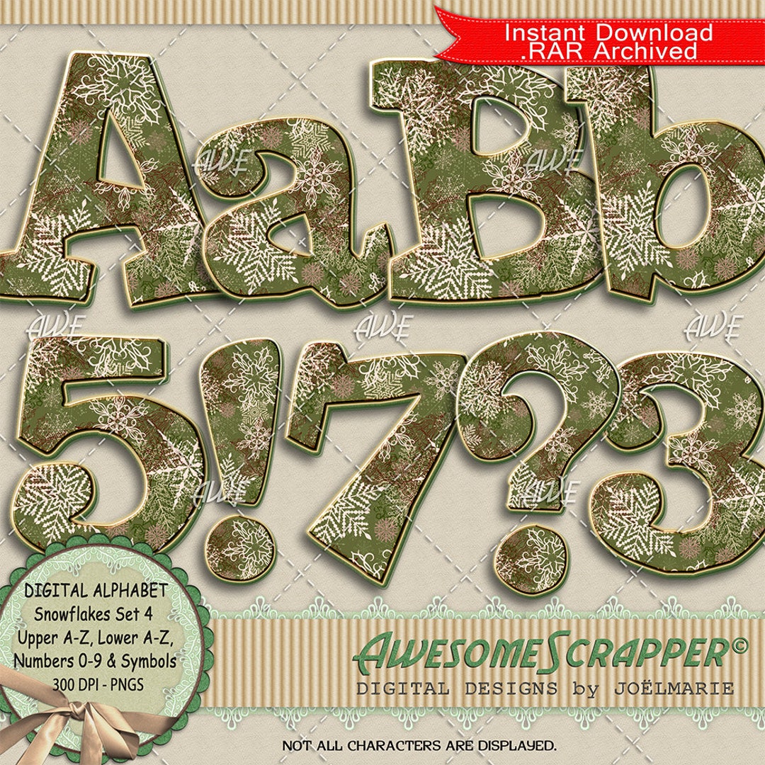 Snowflakes Set 4 Digital Alphabet, by Awesomescrapper High Quality, 300 ...