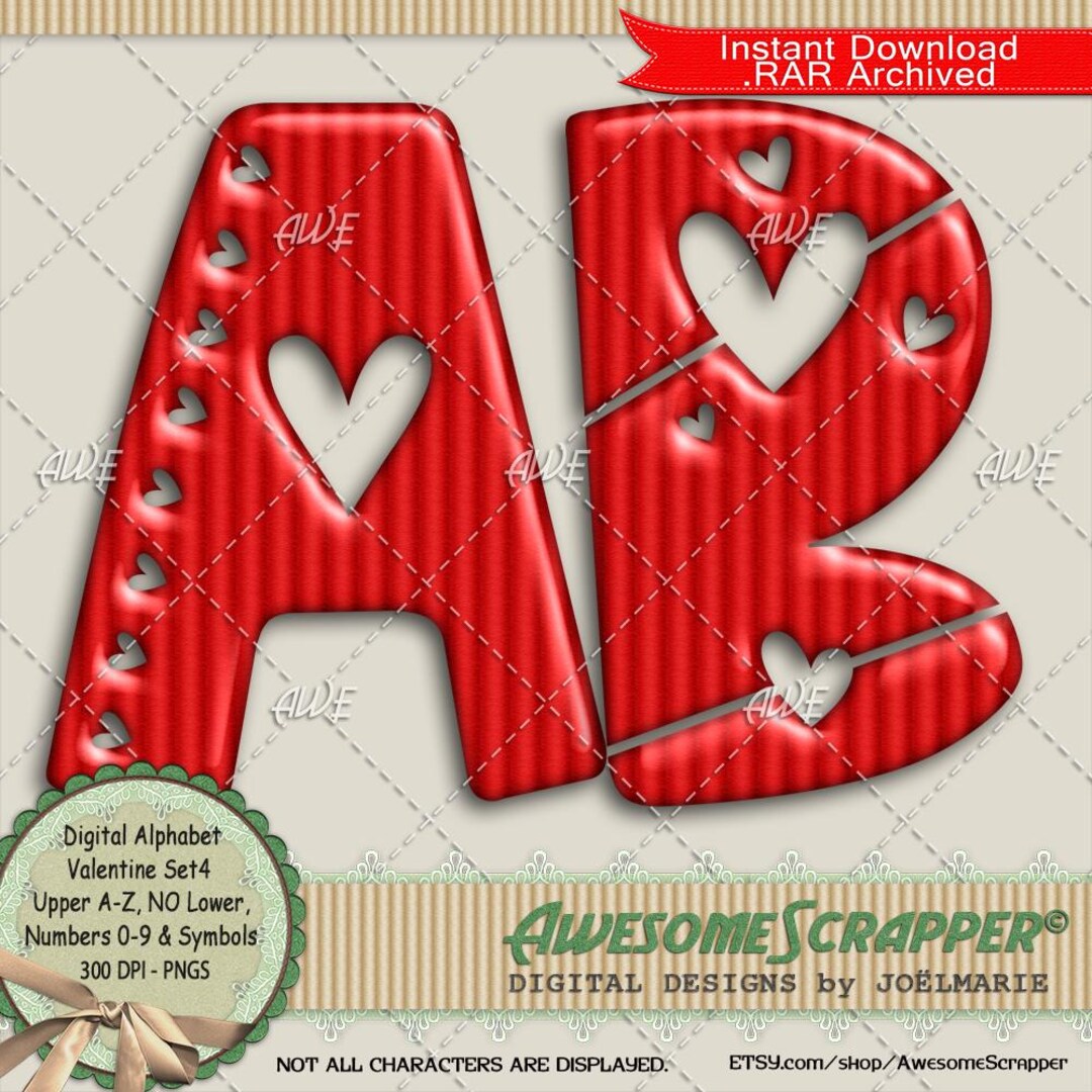 Valentine Set4 Digital Alphabet by Awesomescrapper, High Quality 300 ...
