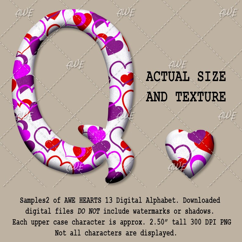 Hearts Set 13 Digital Alphabet by Awesomescrapper - High Quality, 300 ...