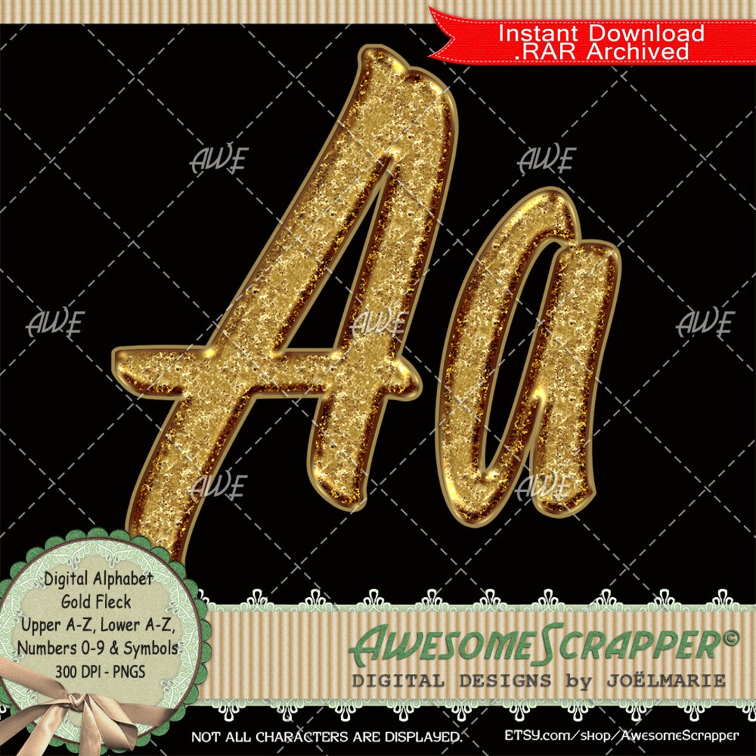 Gold Fleck Digital Alphabet by Awesomescrapper - High Quality, 300 DPI ...