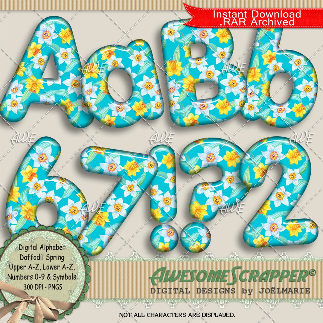 Daffodil Spring Digital Alphabet by Awesomescrapper, High Quality, 300 ...