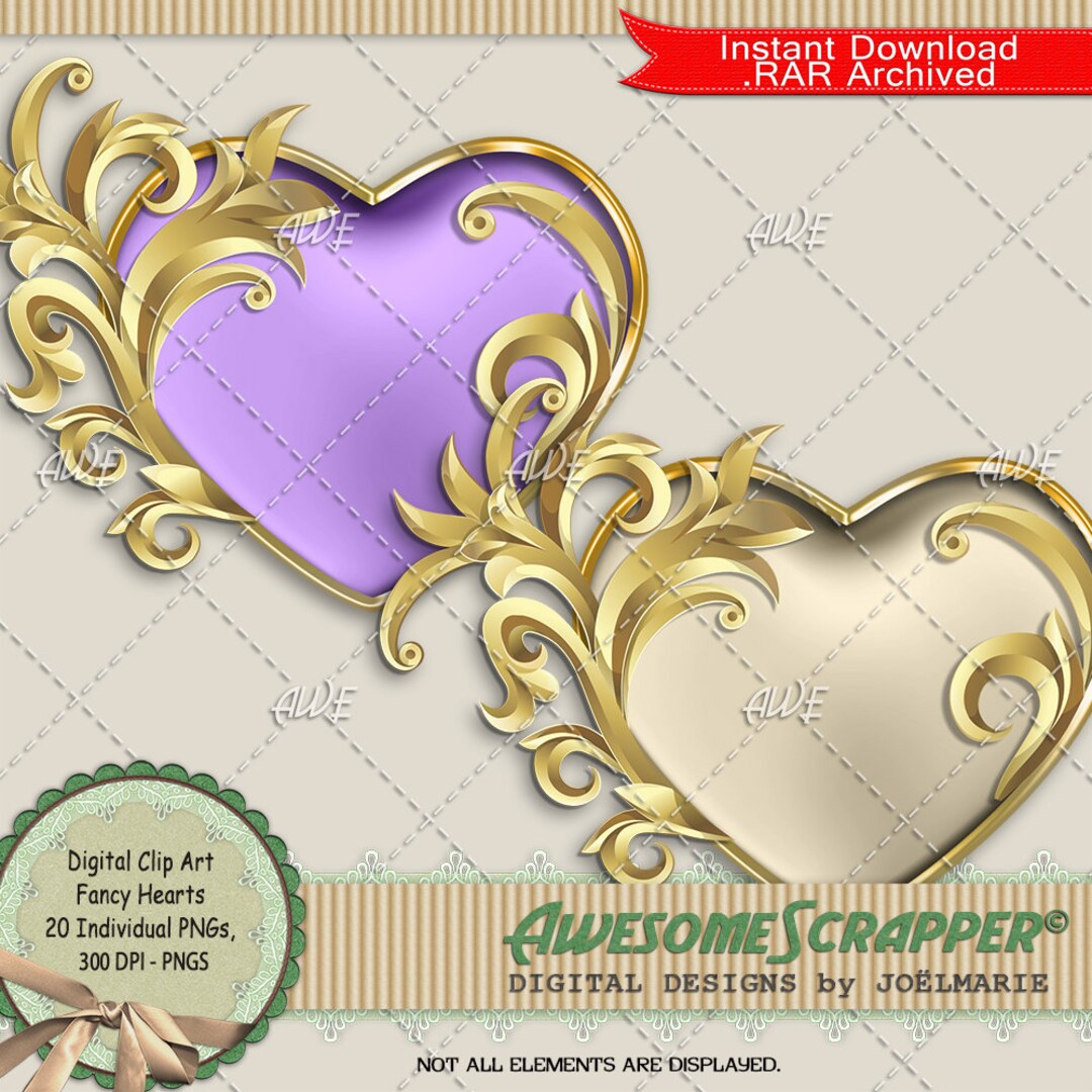 Fancy Hearts Digital Clip Art by Awesomescrapper - High Quality, 300 ...