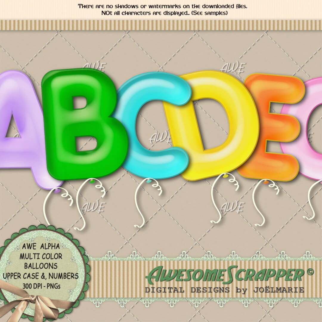 Digital Clipart - Multi Colored Alphabet Balloons, Upper Case A-Z ...