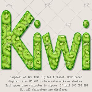 KIWI Digital Alphabet by Awesomescrapper, High Quality 300 DPI Pngs ...