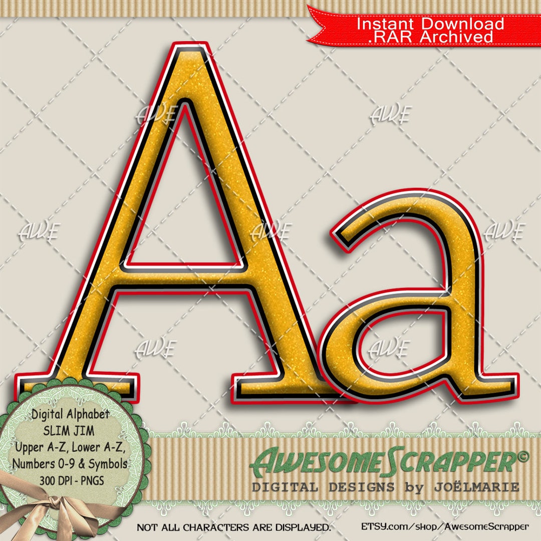 Slim Jim Digital Alphabet by Awesomescrapper, High Quality 300 DPI Pngs ...