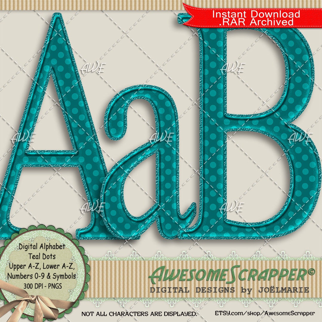 Teal Dot Digital Alphabet by Awesomescrapper - High Quality, 300 DPI ...