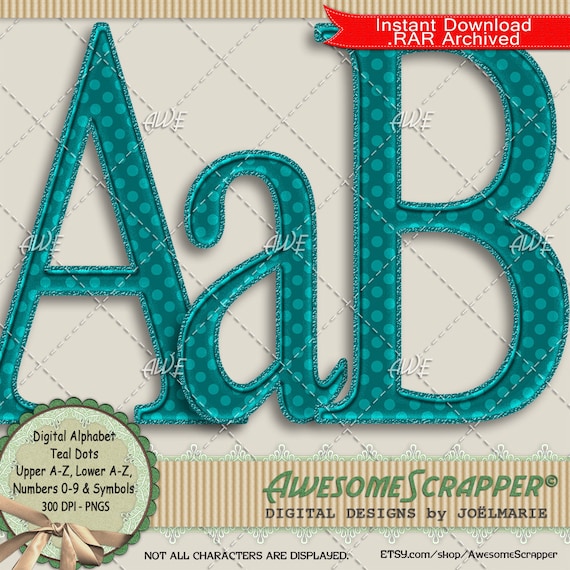 Teal Dot Digital Alphabet by Awesomescrapper High Quality - Etsy