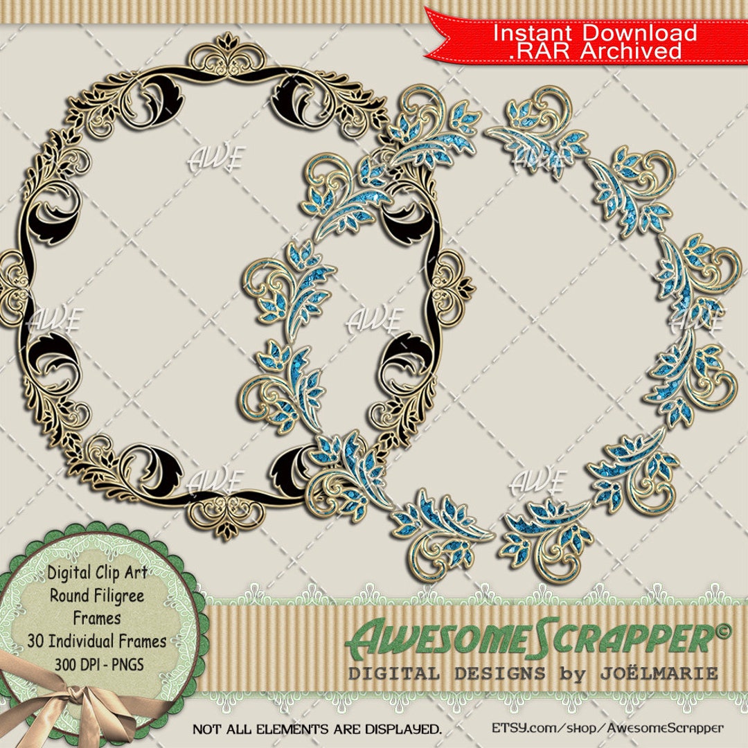Round Filigree Frames Digital Clip Art by Awesomescrapper - High ...