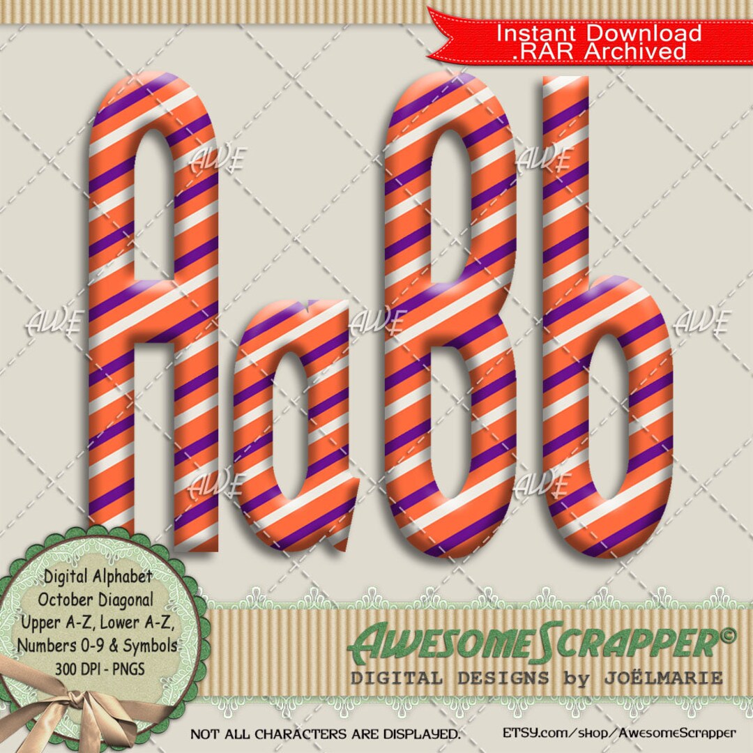 October Diagonal Digital Alphabet by Awesomescrapper, High Quality, 300 ...
