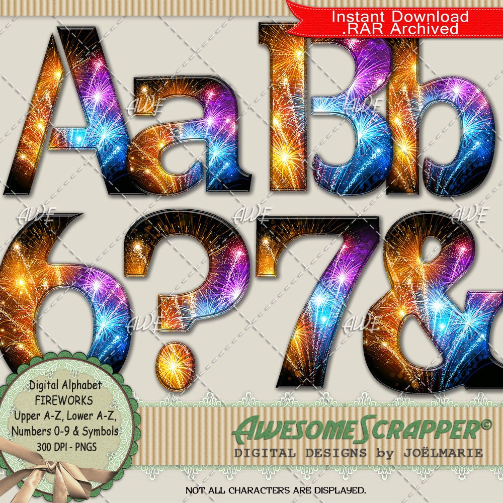 Fireworks Digital Alphabet by Awesomescrapper High Quality - Etsy
