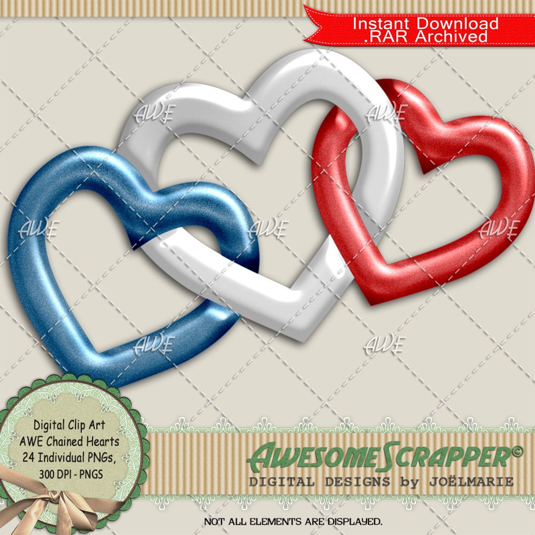 Chained Hearts Digital Clip Art by Awesomescrapper - High Quality, 300 ...