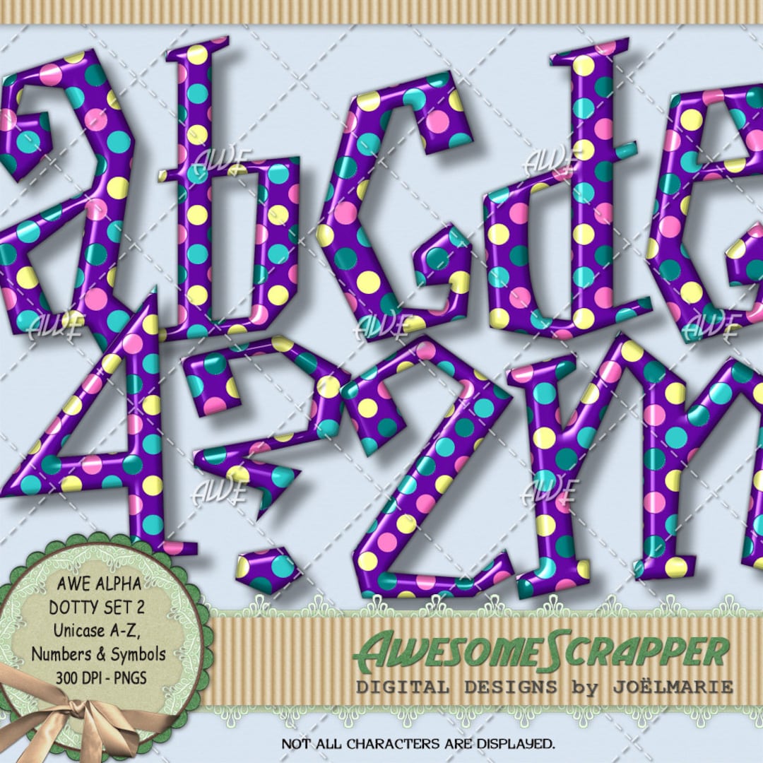 Dotty Alphabet Set2, by Awesomescrapper, Purple With Four Color Polka ...