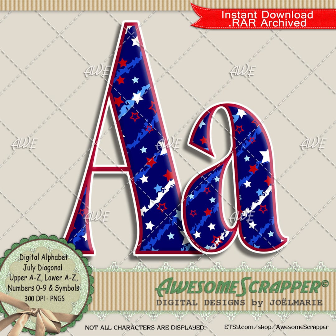 July Diagonal Digital Alphabet by Awesomescrapper, High Quality 300 DPI ...