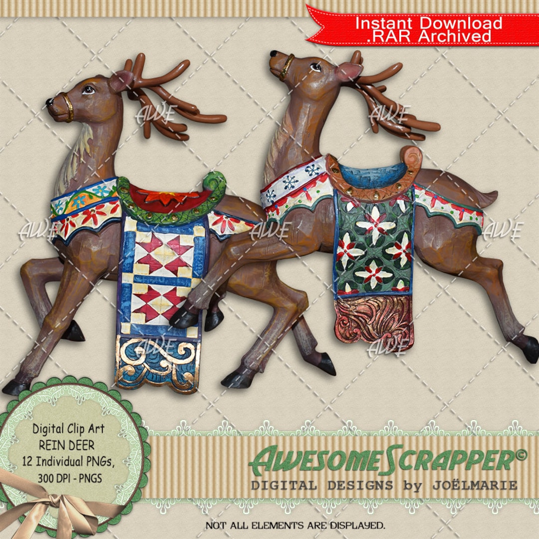 Reindeer Digital Clip Art by Awesomescrapper - High Quality, 300 DPI ...