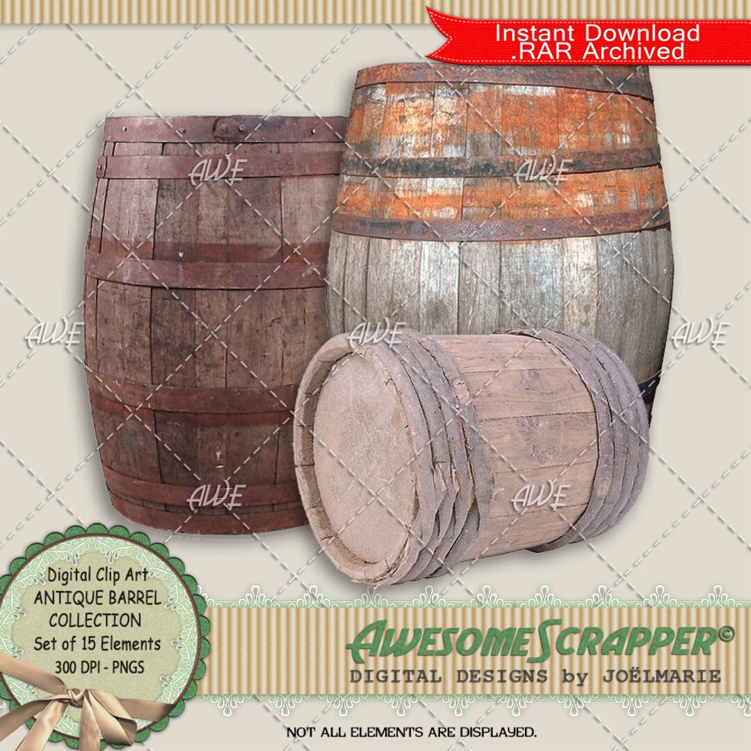 Antique Barrels Digital Clip Art by Awesomescrapper - High Quality, 300 ...