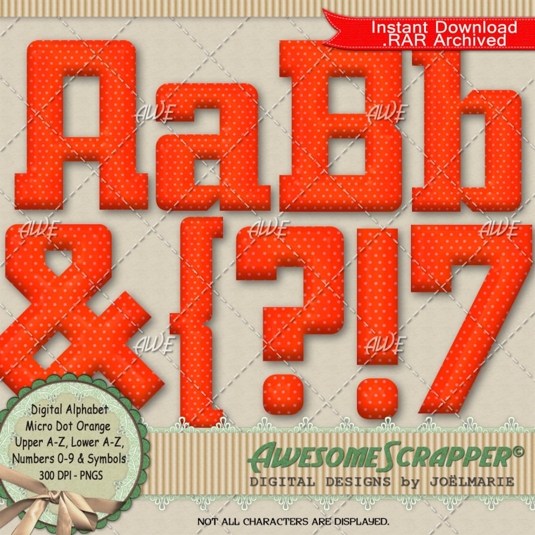 Orange Microdot Digital Alphabet by Awesomescrapper - High Quality, 300 ...