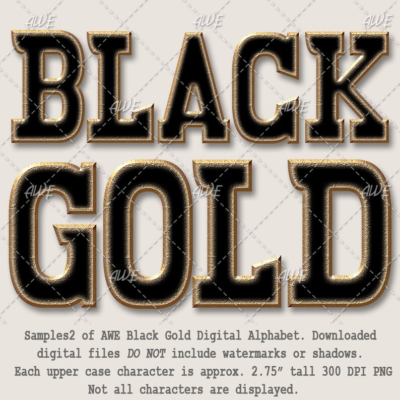Black Gold Digital Alphabet by Awesomescrapper - High Quality, 300 DPI ...