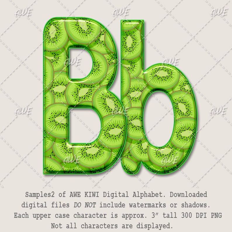 KIWI Digital Alphabet by Awesomescrapper, High Quality 300 DPI Pngs ...
