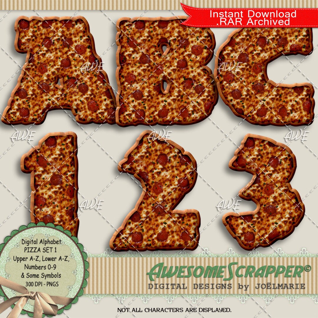Pizza Set1 Digital Alphabet by Awesomescrapper, Food, Bread, Meat ...