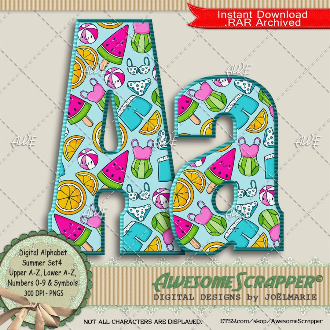 Summer Set4 Digital Alphabet by Awesomescrapper - High Quality, 300 DPI ...
