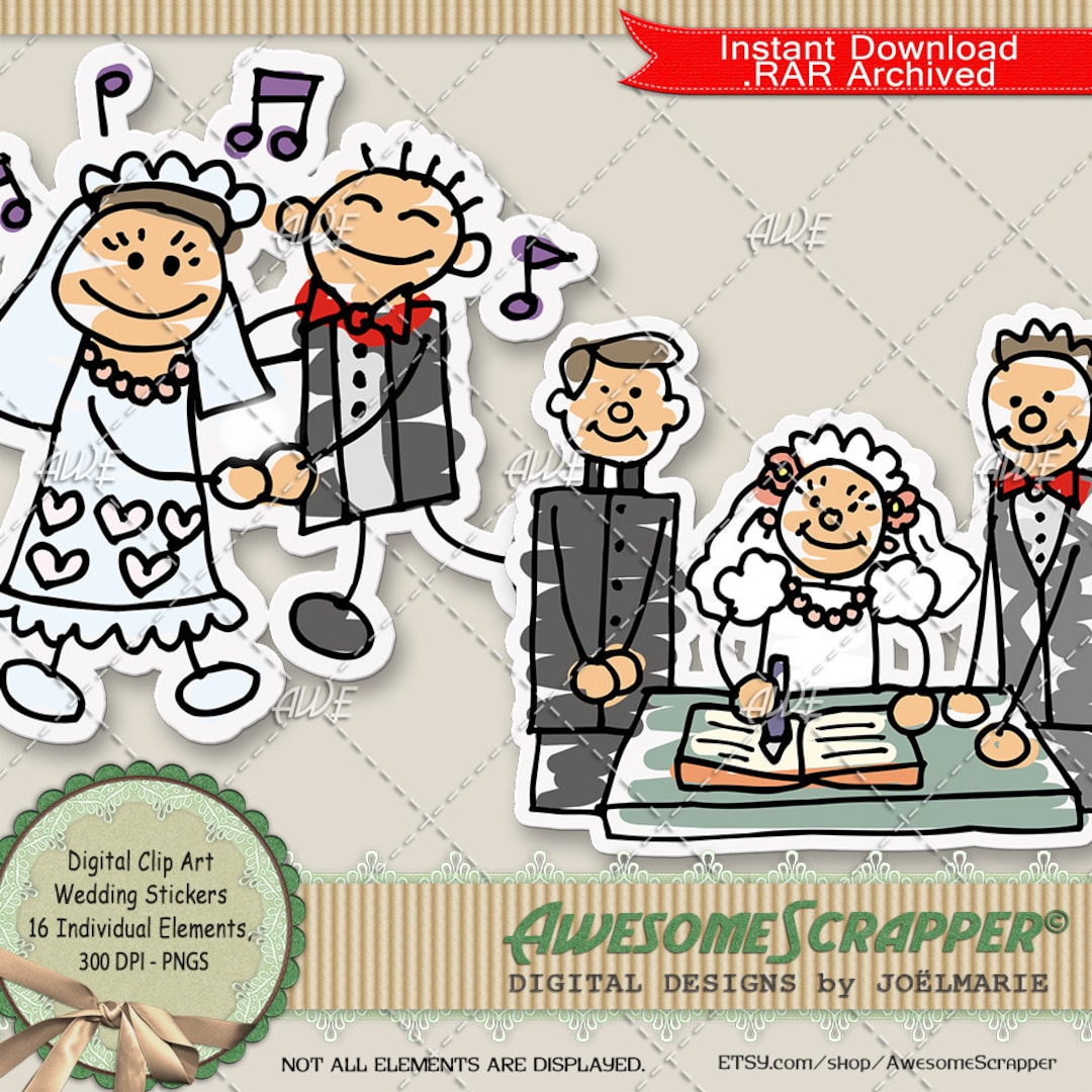 Wedding Stickers Digital Clip Art by Awesomescrapper - High Quality ...