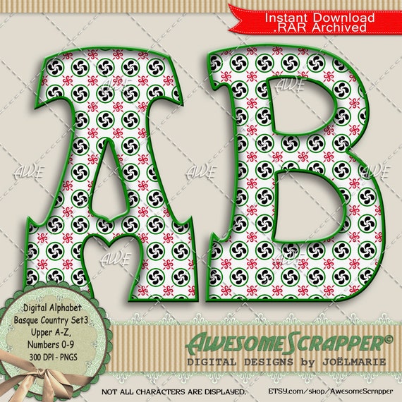 Basque Country Set3 Digital Alphabet by Awesomescrapper High - Etsy