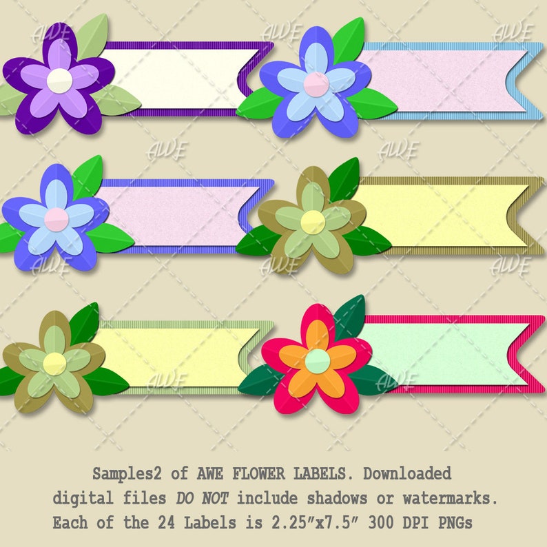 Digital Clipart Flower Labels Set of 24 Multi Color | Etsy