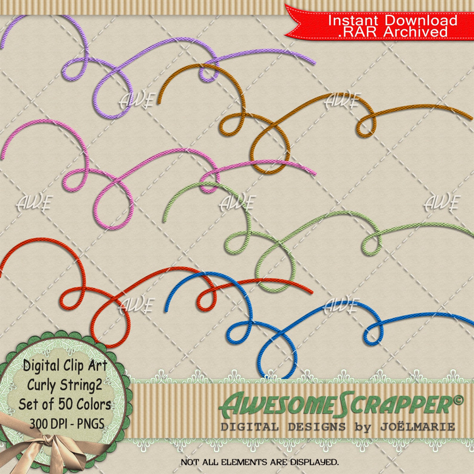 Curly String Set 2 Digital Clip Art de AwesomeScrapper - Etsy España