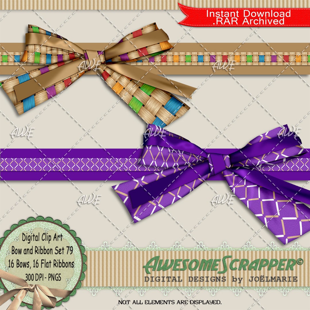 Ribbons and Bows Set 79, Digital Clipart by Awesomescrapper - Set of 16 ...