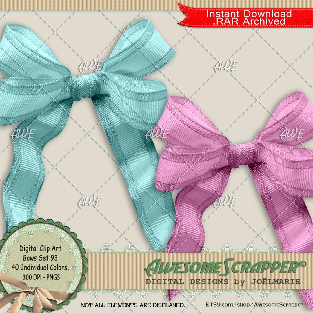 Bows Set 93 Digital Clip Art by Awesomescrapper - High Quality, 300 DPI ...
