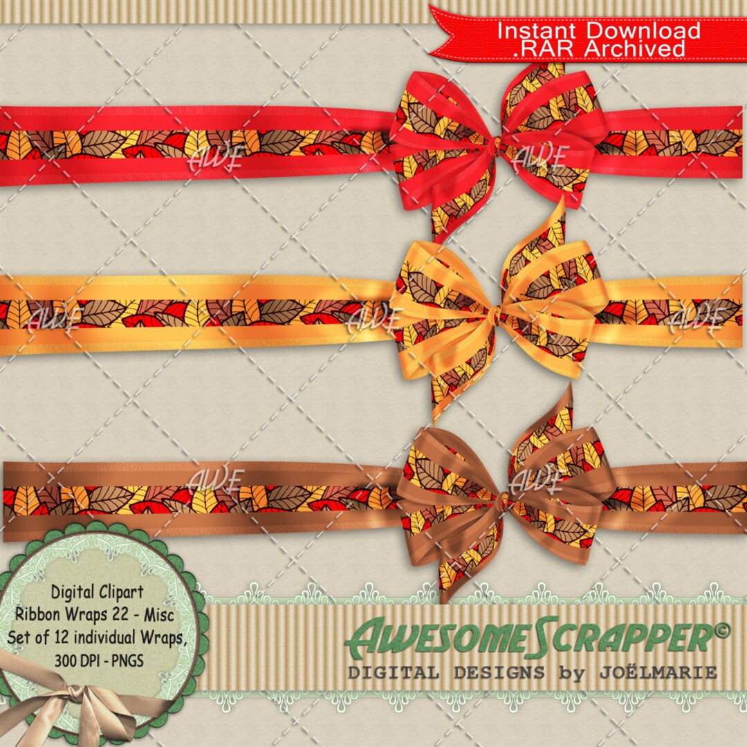 Ribbon Wraps 22 - Misc Digital Clipart, by Awesomescrapper - Set of 12 ...