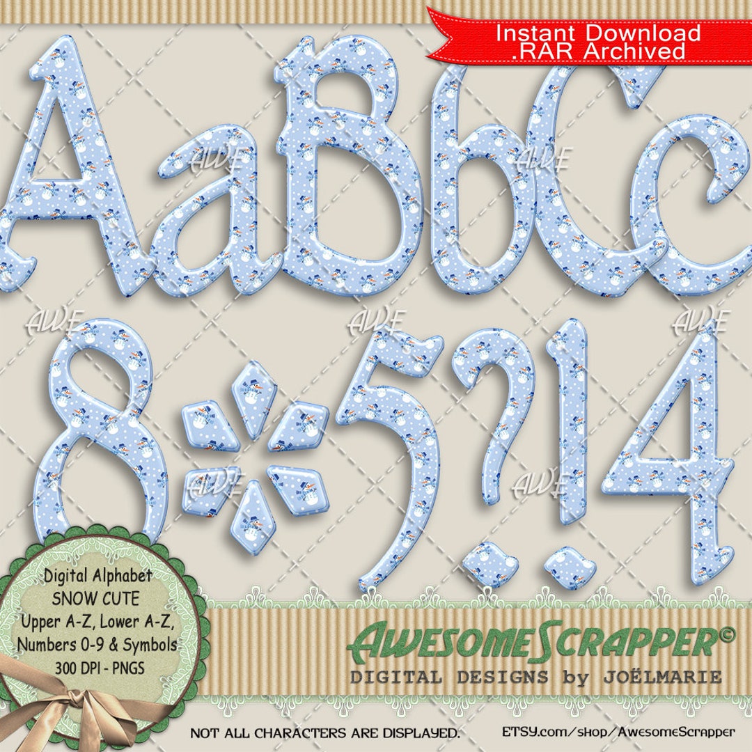 Snow Cute Digital Alphabet by Awesomescrapper - High Quality, 300 DPI ...