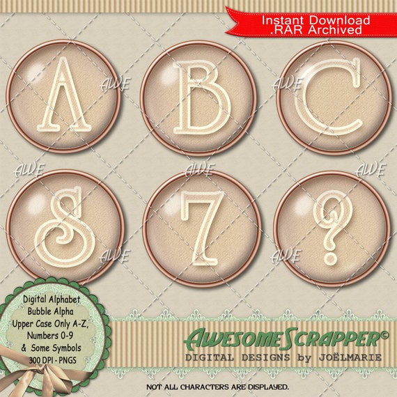 Bubble Digital Alphabet by AwesomeScrapper High Quality 300 | Etsy